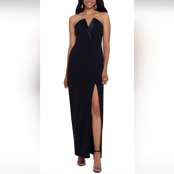 Dresses | Betsy And Adam Tux Strapless Black Gown | Poshmark